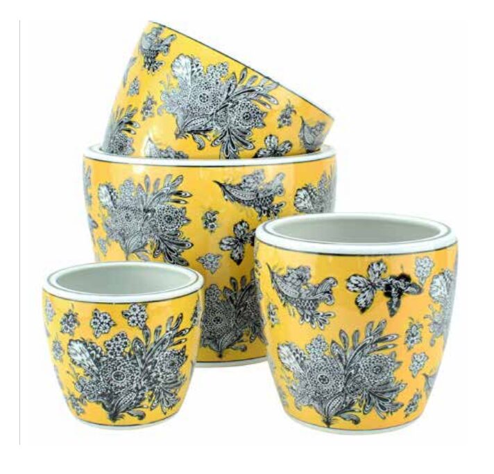 Pot - Yellow & White Wild Canary - Ceramic - Guildford Garden Centre