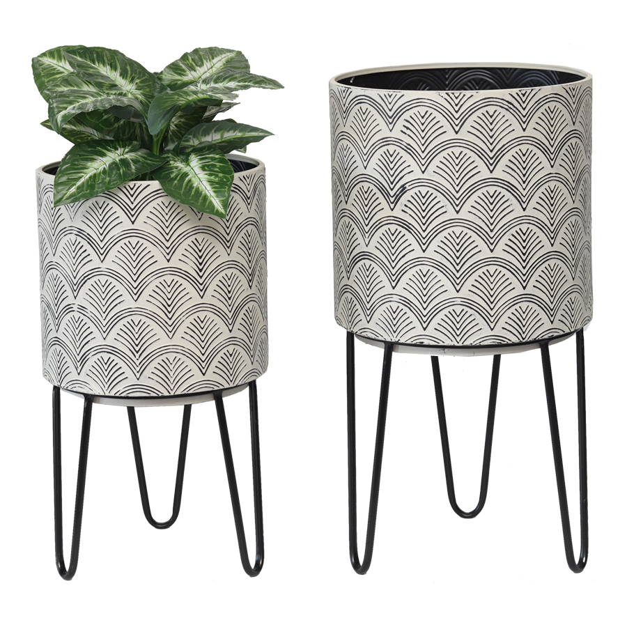 Planter - Monochrome Fan - Metal - Guildford Garden Centre