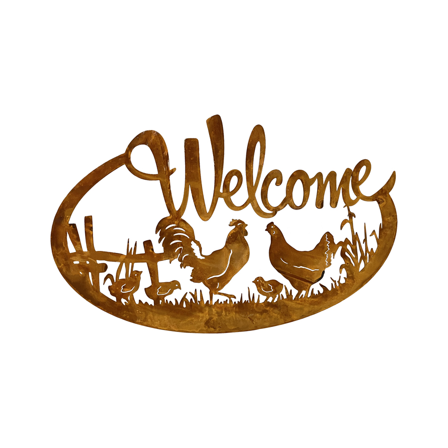 Wall Art - Chicken Welcome Sign - Metal - Guildford Garden Centre
