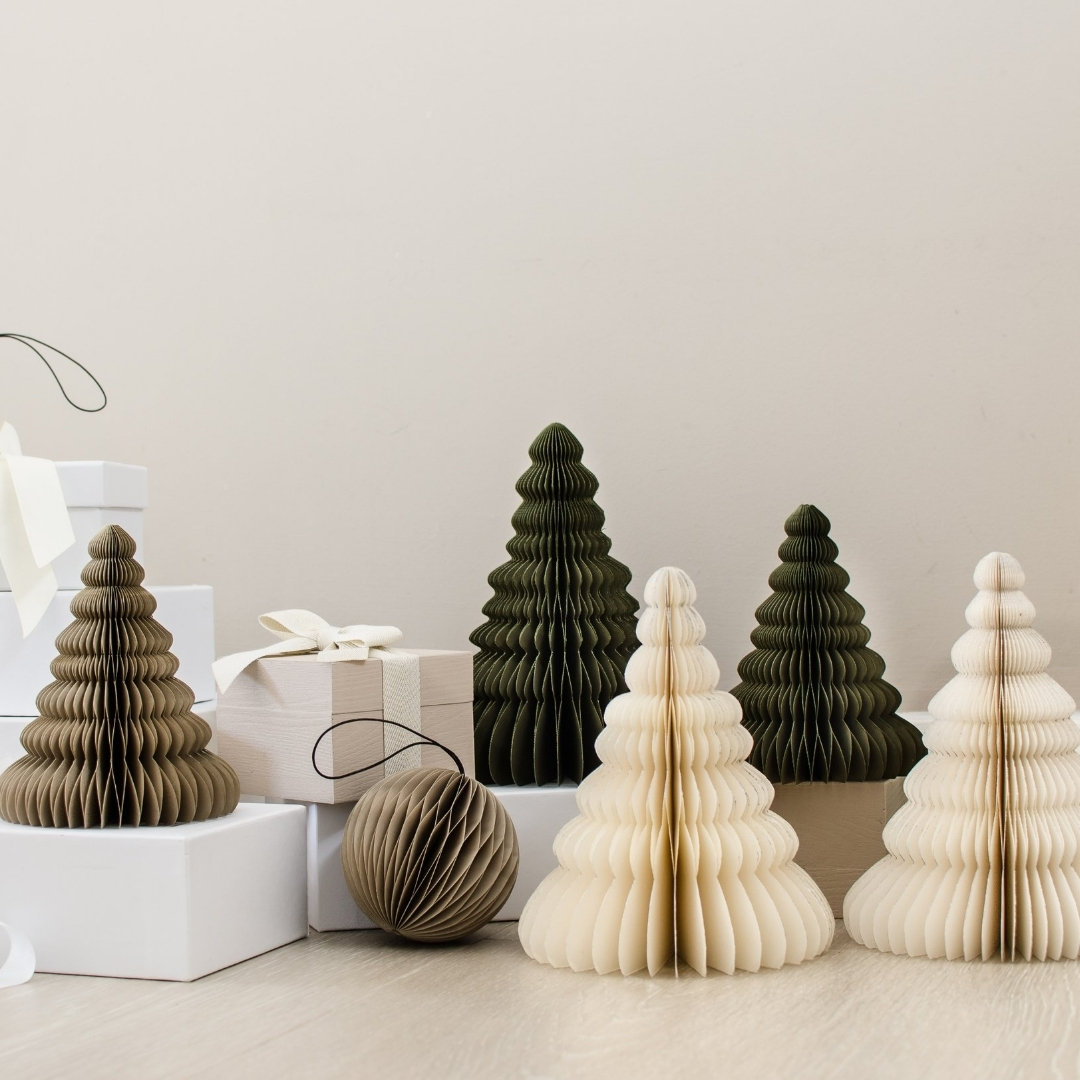Christmas Ornament - Linen Standing Tree - Paper - Guildford Garden Centre