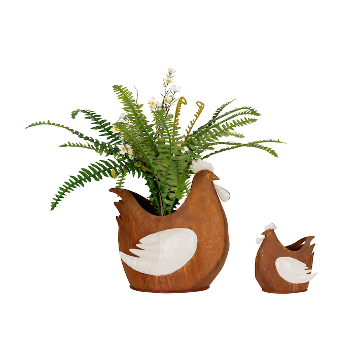 Planter - Fat Chook White And Rust - Metal - Guildford Garden Centre