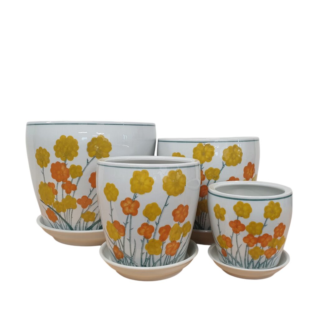 Pot - Billy Buttons Flowers - Ceramic - Guildford Garden Centre