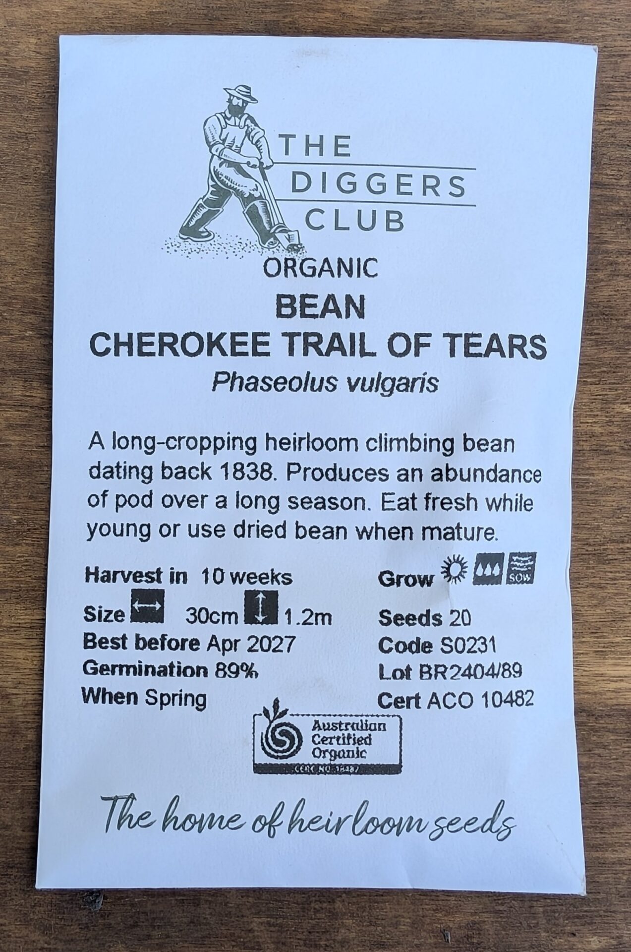 Bean - Cherokee Trail Of Tears - Diggers Seeds - Guildford Garden Centre