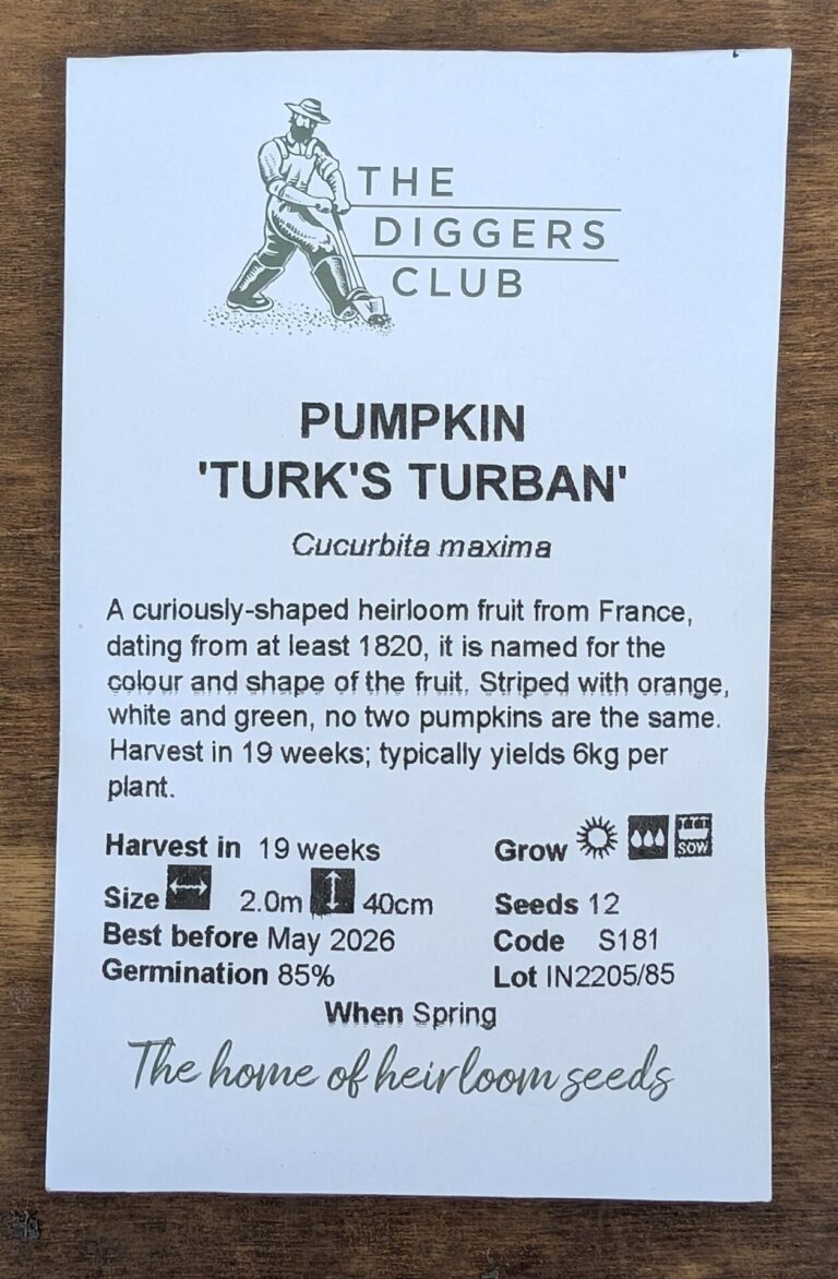 Pumpkin - Turk's Turban - Diggers Seeds - Guildford Garden Centre