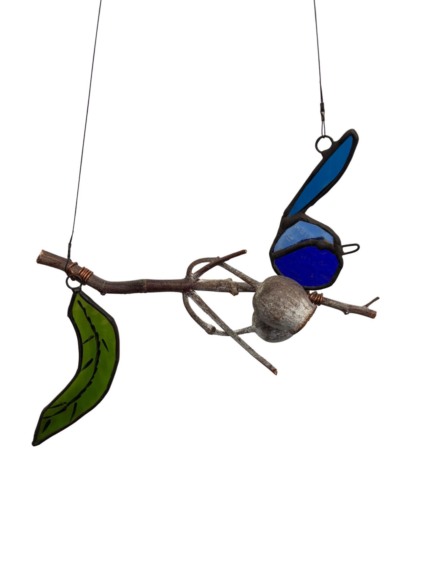 Glass Art - Wren on Branch - Leadlight - Guildford Garden Centre