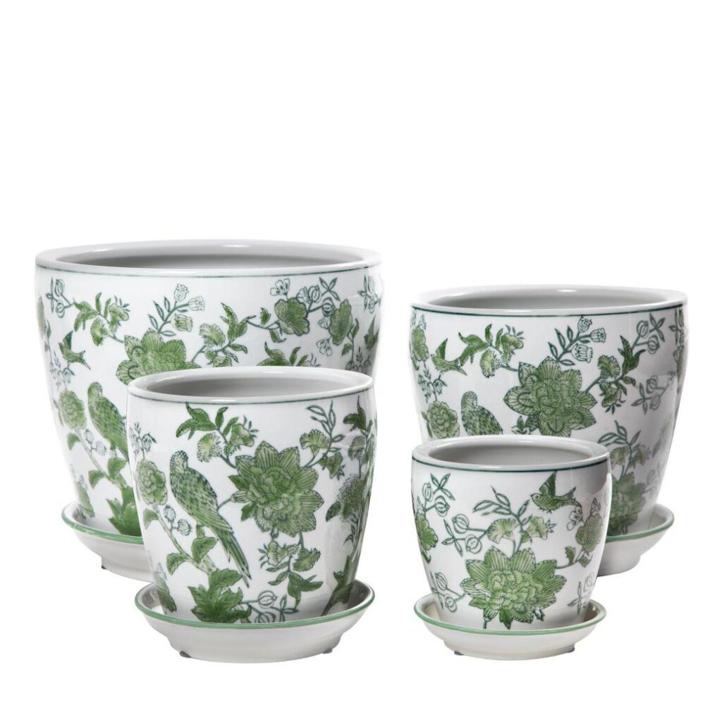 Pot - Green Bird - Ceramic - Guildford Garden Centre